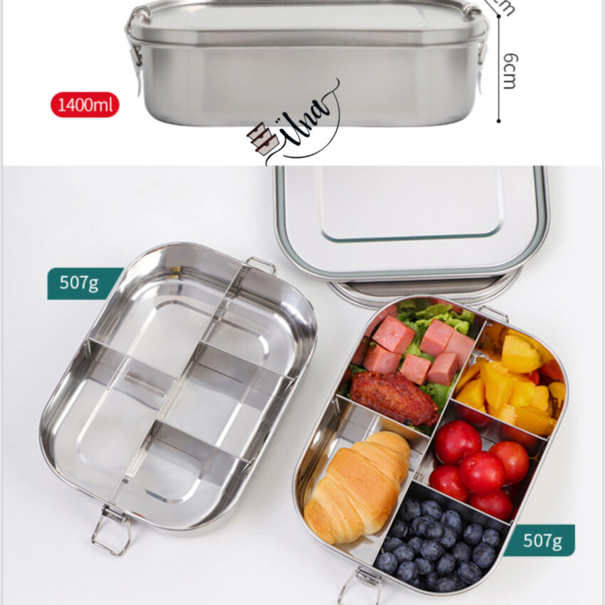 1400ml 5 partition Bento Steel lunch box - Una Boxes