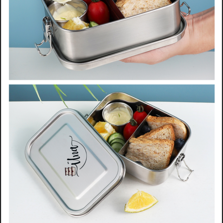 600ml & 800ml Adjustable Bento Steel lunch box - Una Boxes