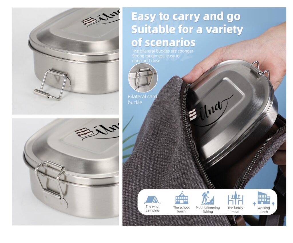 600ml 3 partition Bento Steel lunch box - Una Boxes