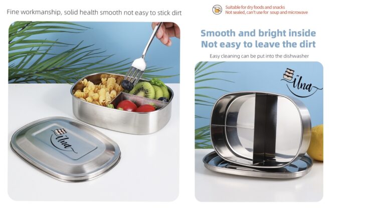 600ml 3 partition Bento Steel lunch box - Una Boxes